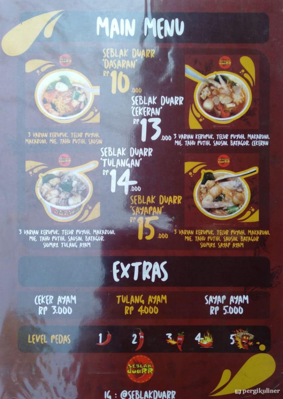 Menu at Seblak Duarr Bandung restaurant, Bandung