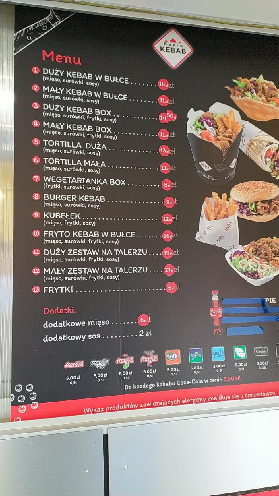 Menu at Bafra Kebab, Szamotuly, parking przy Multibox