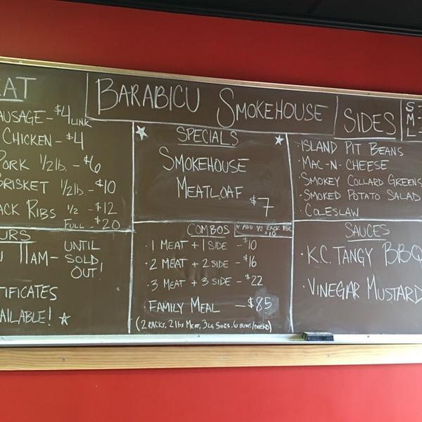 Menu at Barabicu Smokehouse, Parma