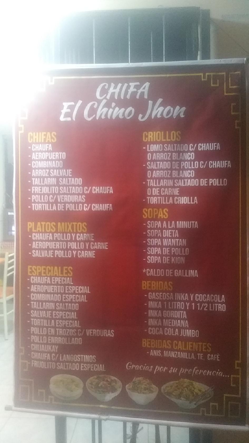 Menu at Chifa El Chino Jhon restaurant, Comas
