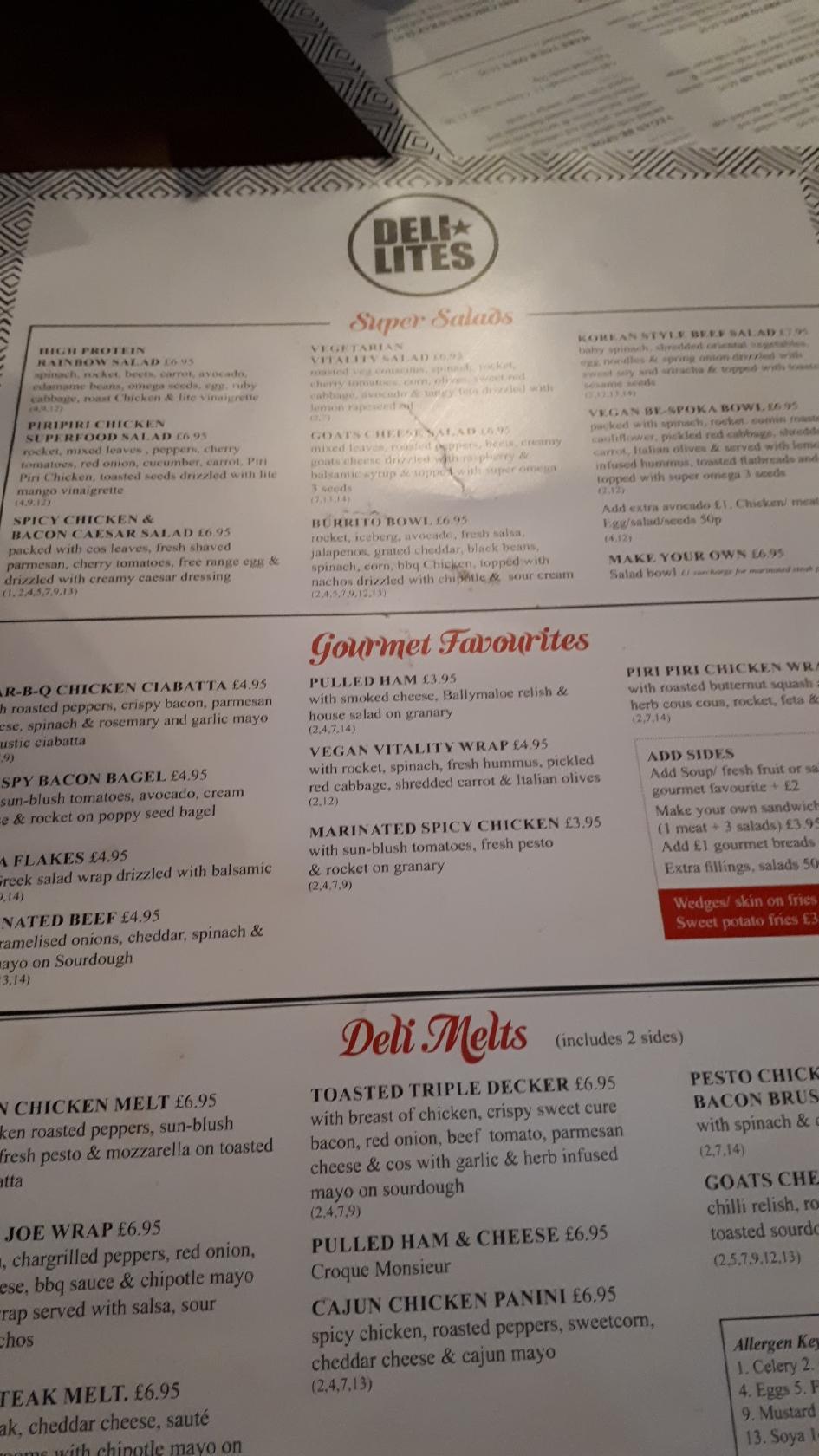 Menu at Deli Lites cafe, Newry, Monaghan St