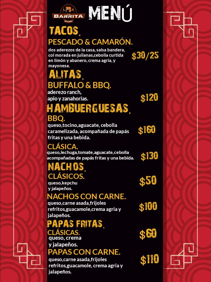 Menu at La Barrita Bar, Ensenada