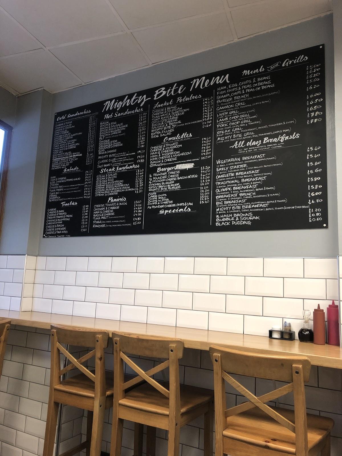 Menu at Mighty Bite Cafe, London, 123 Bow Rd