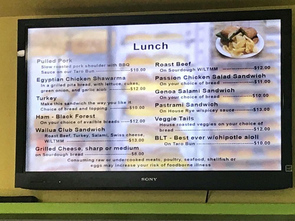 Menu at Passion Bakery Cafe, Kapaa