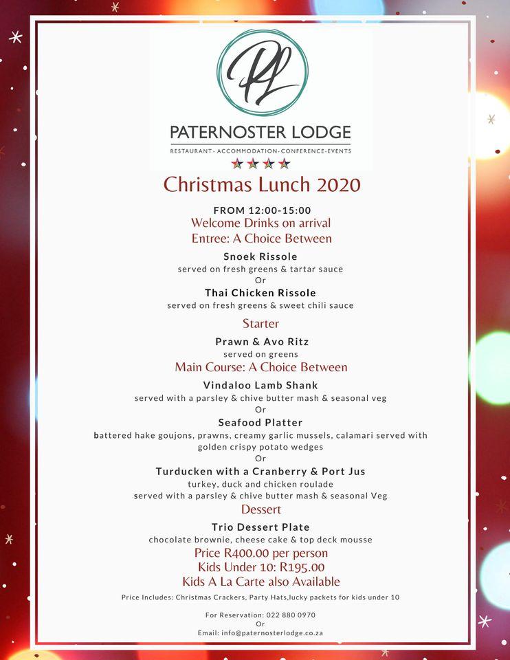 Menu at Paternoster Lodge restaurant, Paternoster