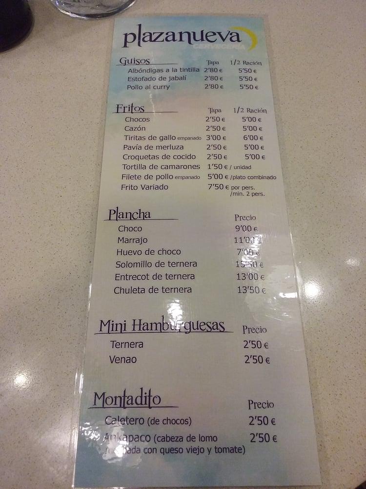 Menu at Plaza Nueva pub & bar, Rota
