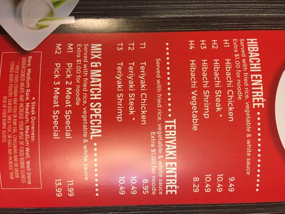 Menu at Teriyaki Express restaurant, Grovetown