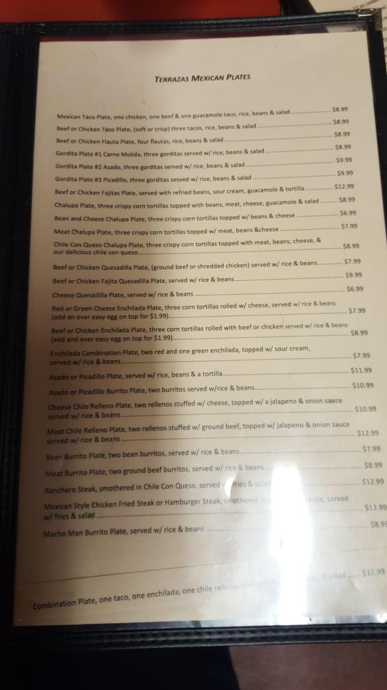 Menu at Terrazas Restaurant, Pecos