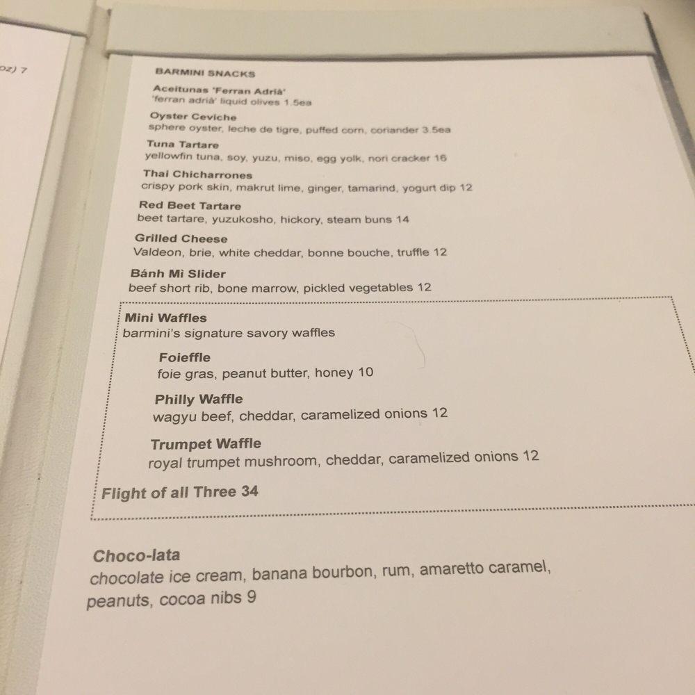 Menu at barmini by José Andrés, Washington