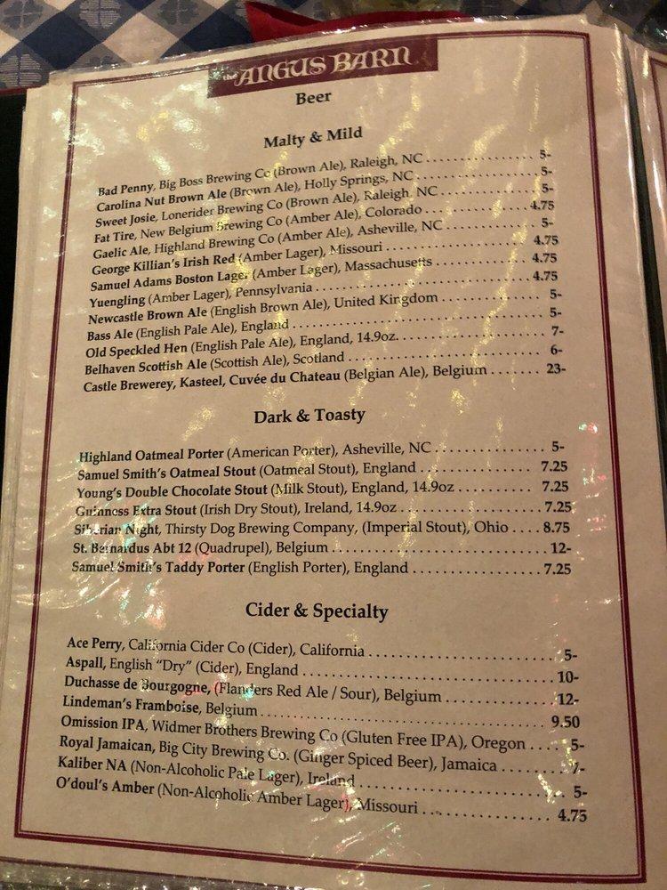 Menu at Angus Barn, Raleigh, Glenwood Ave