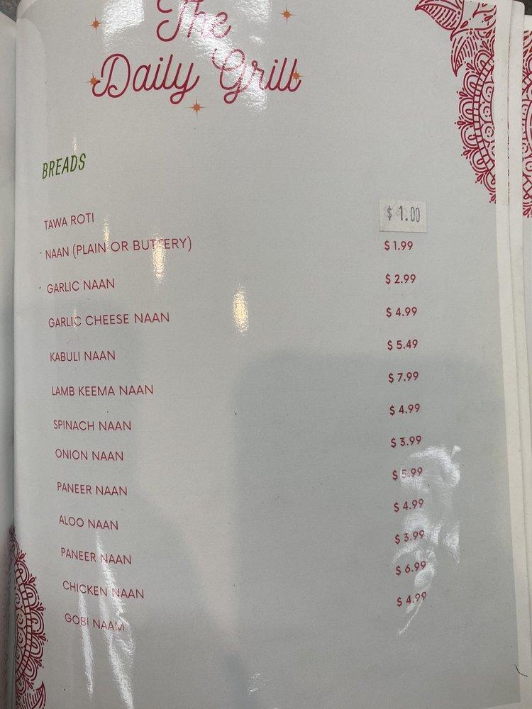Menu at DAILY GRILL INDIAN RESTAURANT, Napoleon