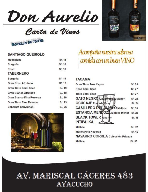 Menu at Don Aurelio restaurant, Ayacucho
