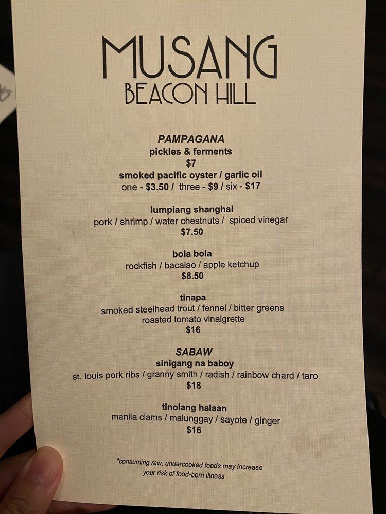 Menu at Musang restaurant, Seattle
