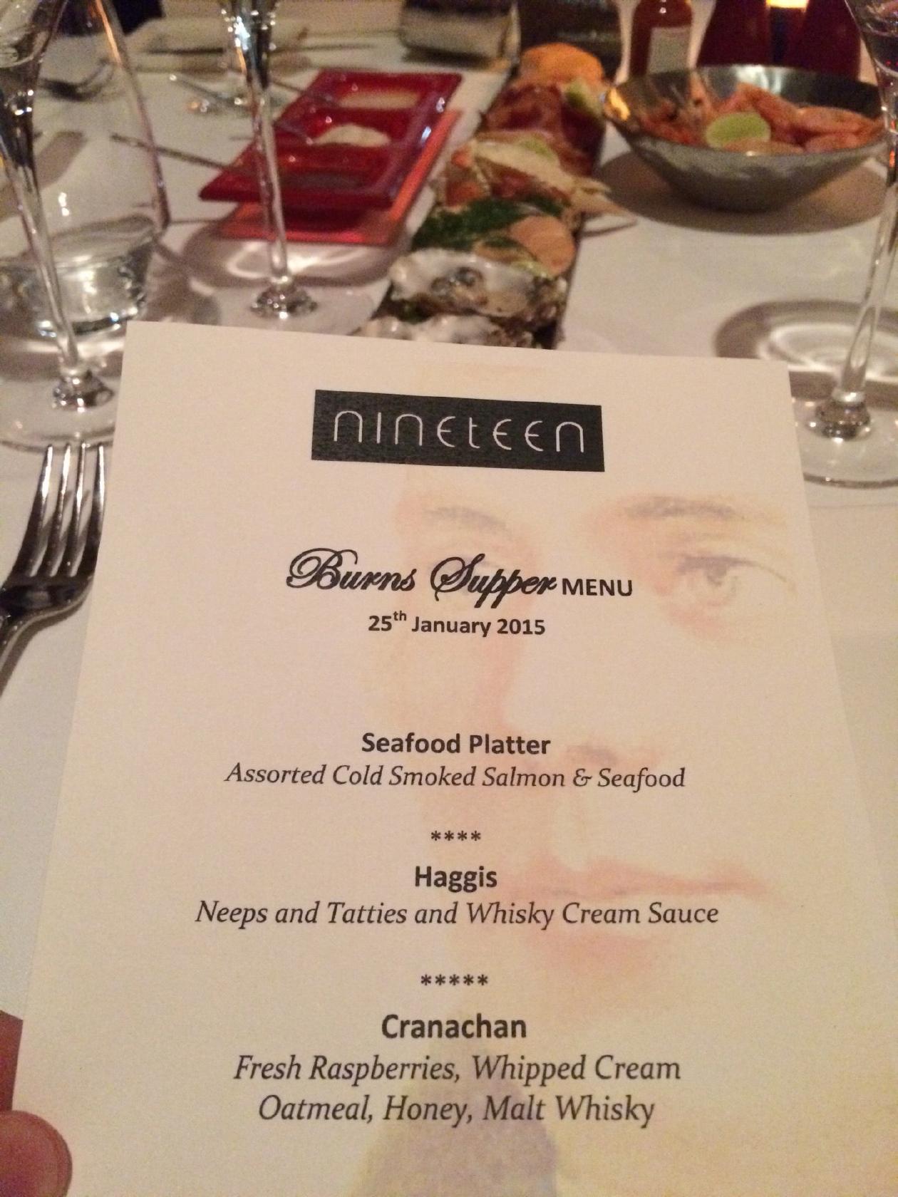 Menu at Nineteen restaurant, Dubai, Lobby Level