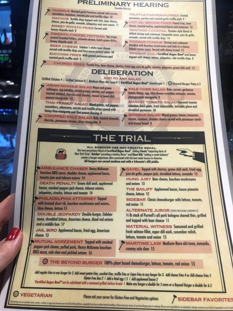 Menu at Sidebar At Whiskey Row, Louisville