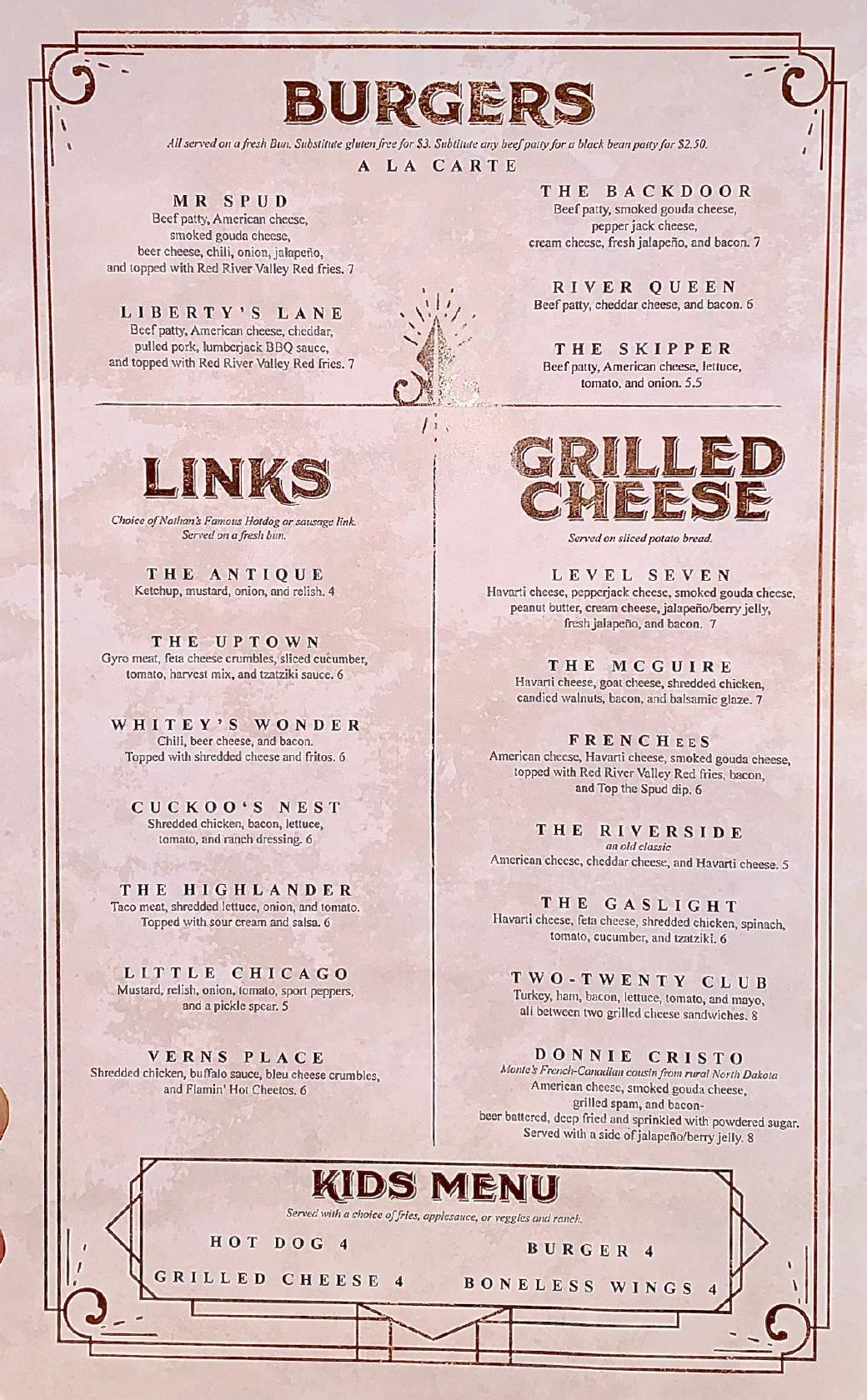 Menu at The Spud Jr restaurant, East Grand Forks