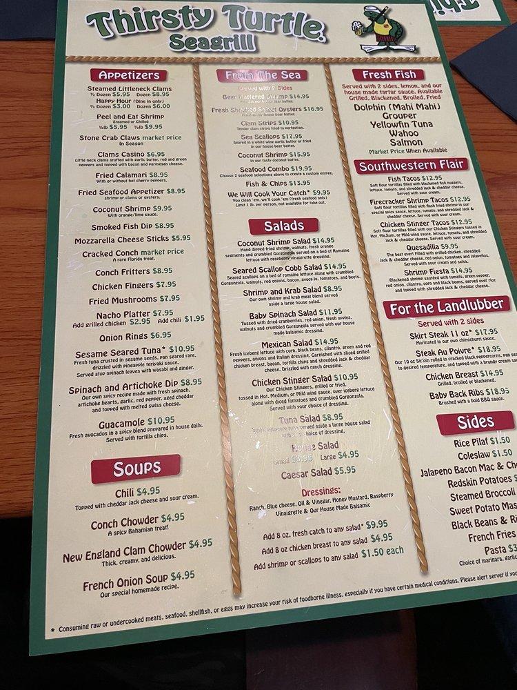 Menu at Thirsty Turtle Seagrill restaurant, Port St. Lucie