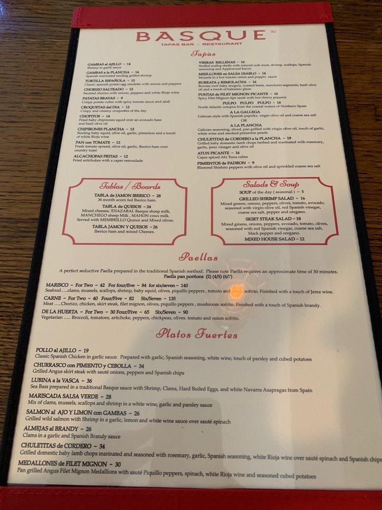 Menu at Basque Tapas Bar Restaurant, Piermont