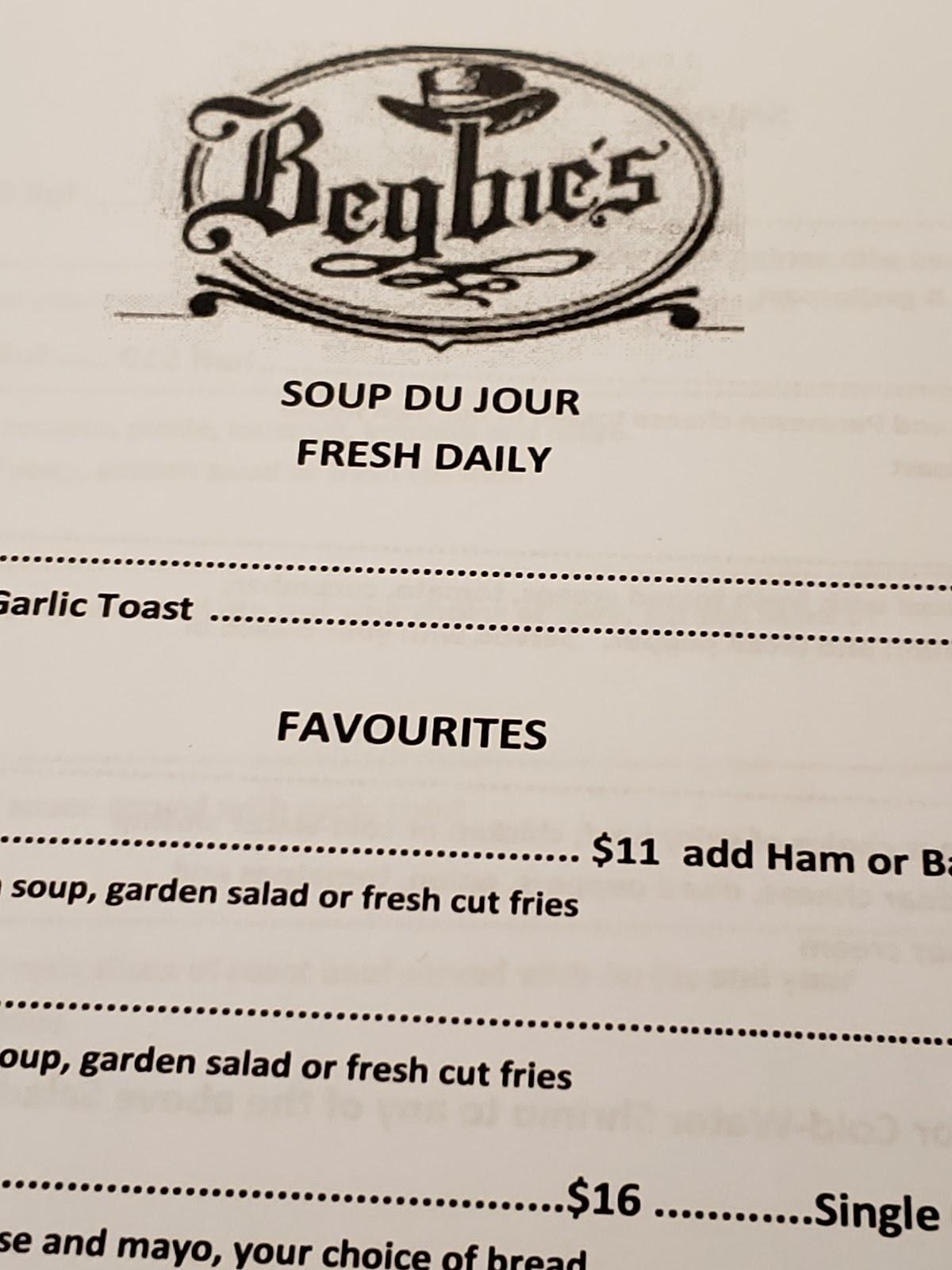 Menu at Begbie's Bar And Bistro, Quesnel