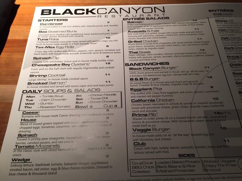 Menu at Black Canyon Restaurant, Fort Wayne