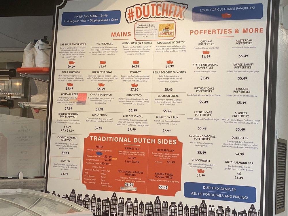 Menu at Dutchfix, Pella
