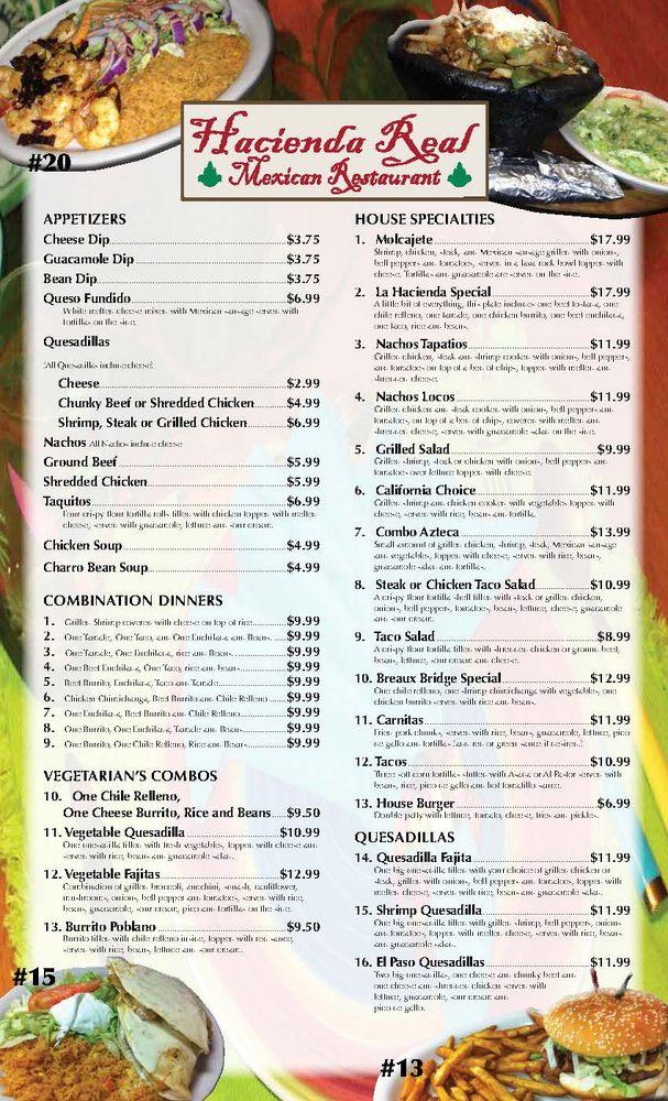 Menu at Hacienda Real Mexican Restaurant of Breaux Bridge, Breaux Bridge