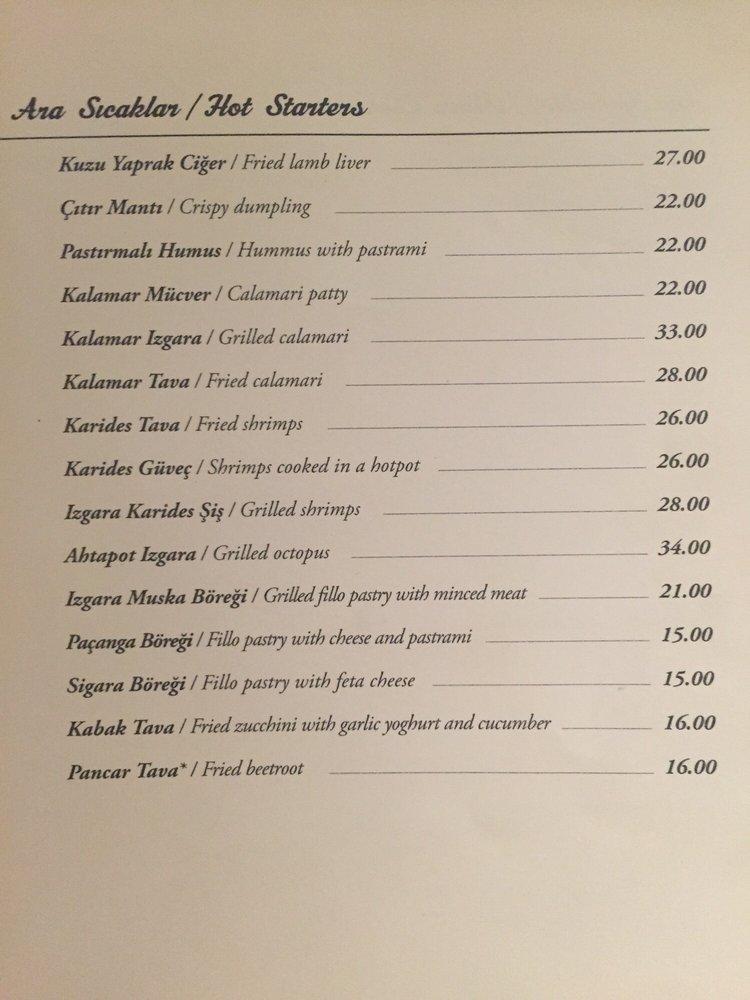 Menu at Karaköy Pizza, Istanbul
