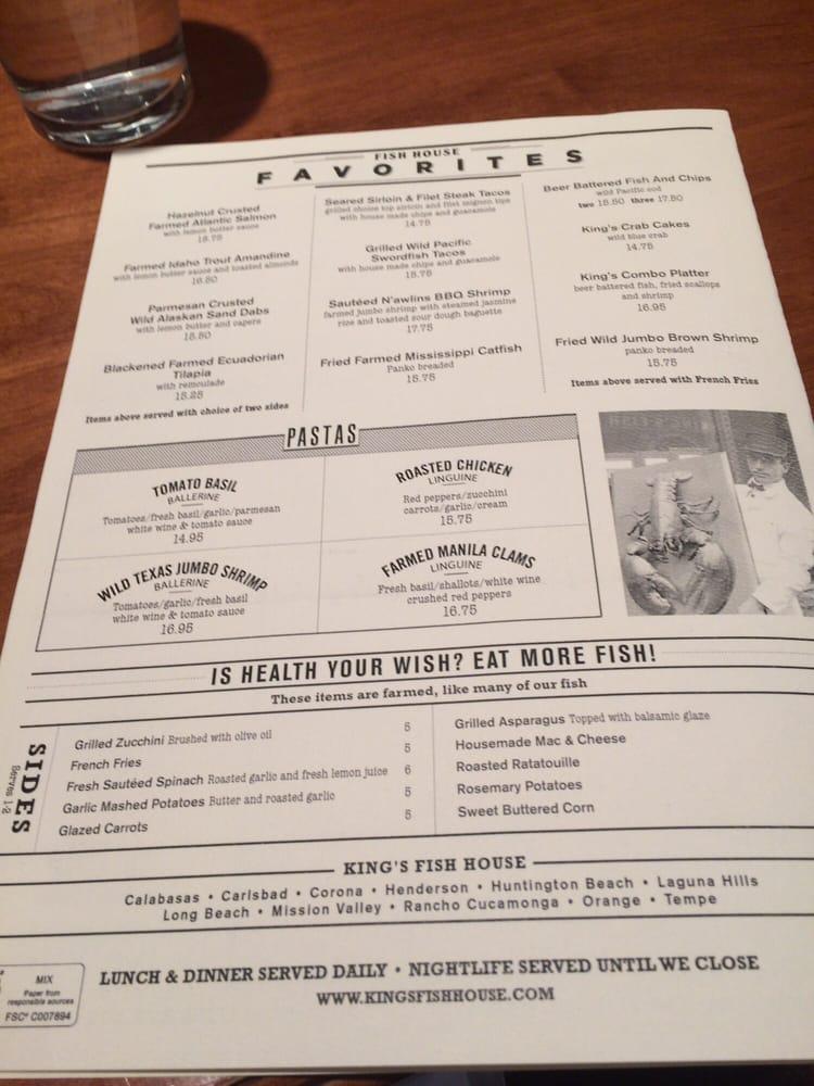 Menu at King's Fish House restaurant, Tempe