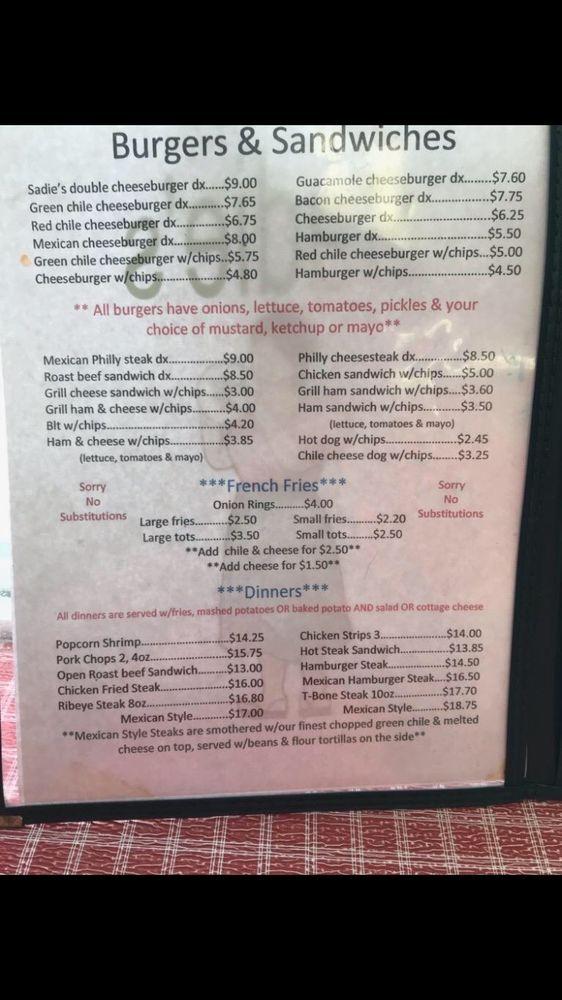 Menu at Sadie's Frontier Restaurant, Fort Sumner