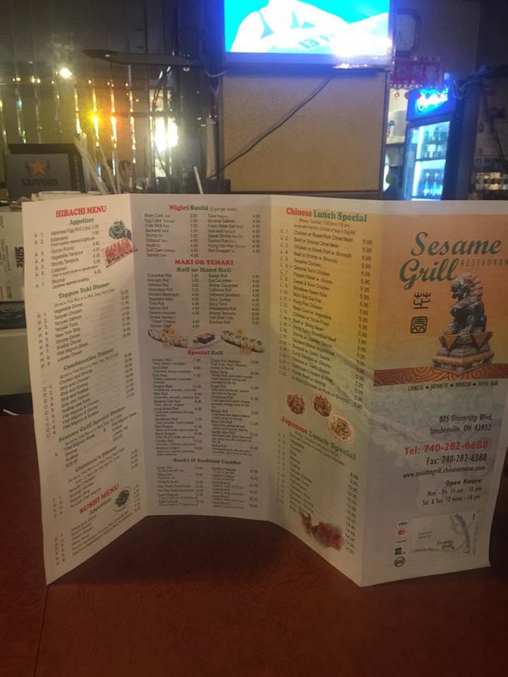 Menu at Sesame Grill restaurant, Steubenville