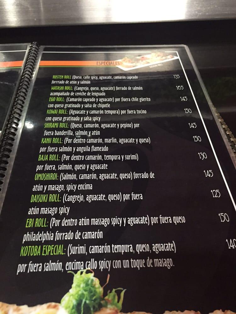 Menu at Shirami restaurant, Ensenada, C. Ambar 312