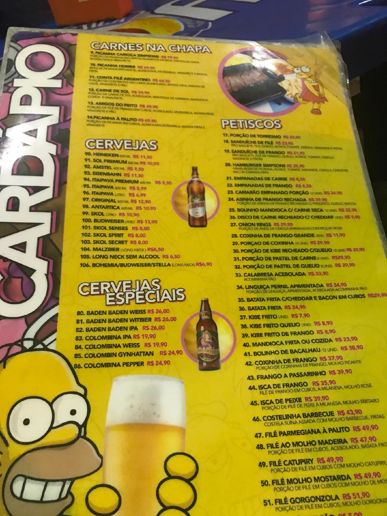 Menu at Simpsons Bar e Restaurante, Brasília, Asa Sul CLS 307 Loja 35