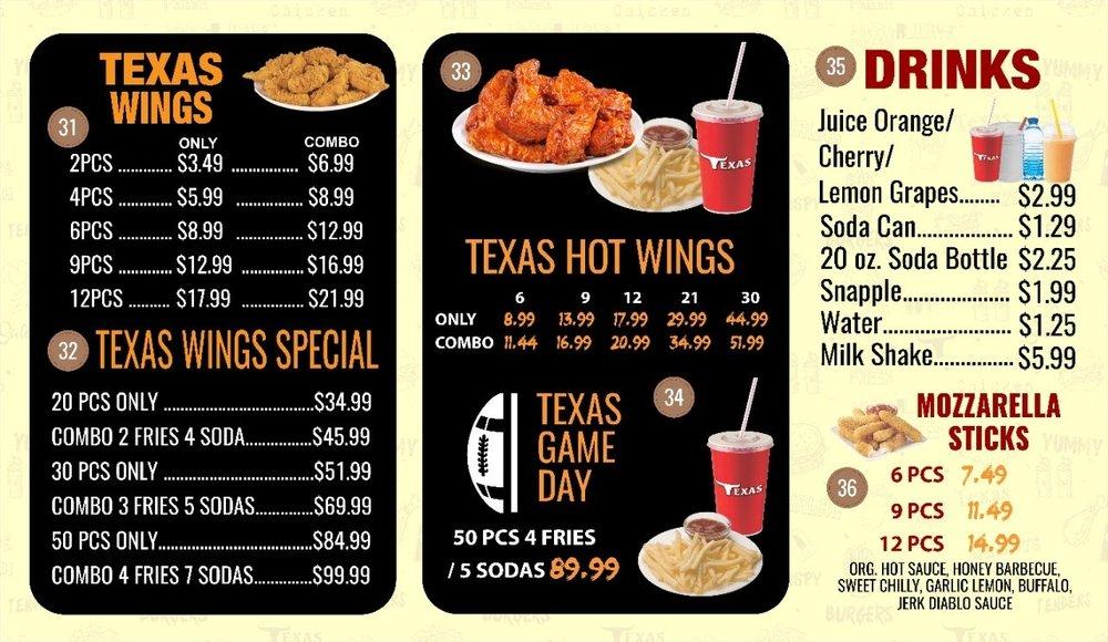 Menu at TEXAS CRISPY CHICKEN & BURGER fast food, New York City