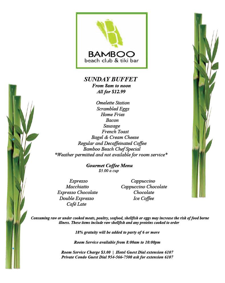 Menu at Bamboo Beach Tiki Bar & Cafe, Fort Lauderdale