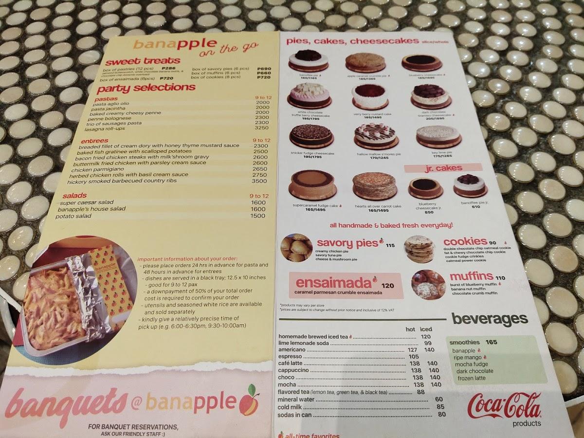 Menu at Banapple Pies and Cheesecakes Ayala Fairview Terraces ...
