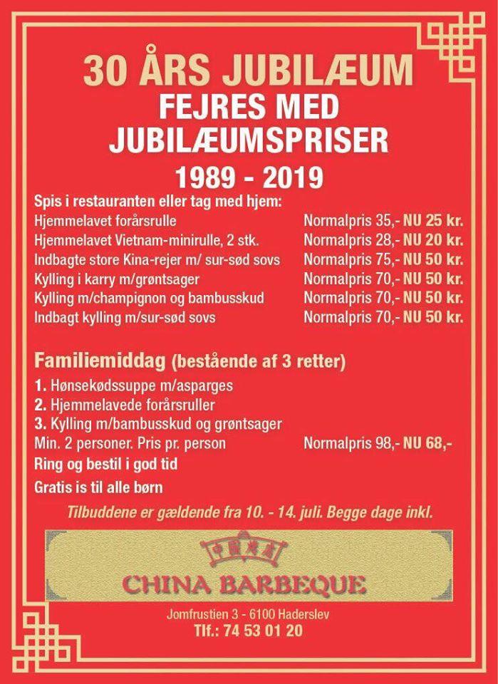 Menu at China Barbeque, Haderslev, Jomfrustien 3