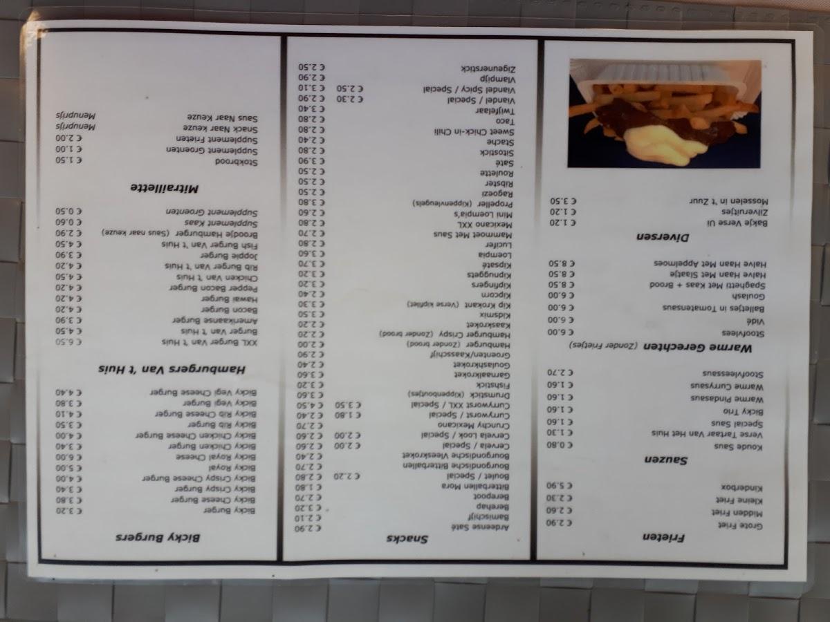 Menu at Frituur De Volle Frietzak, Tielt-Winge