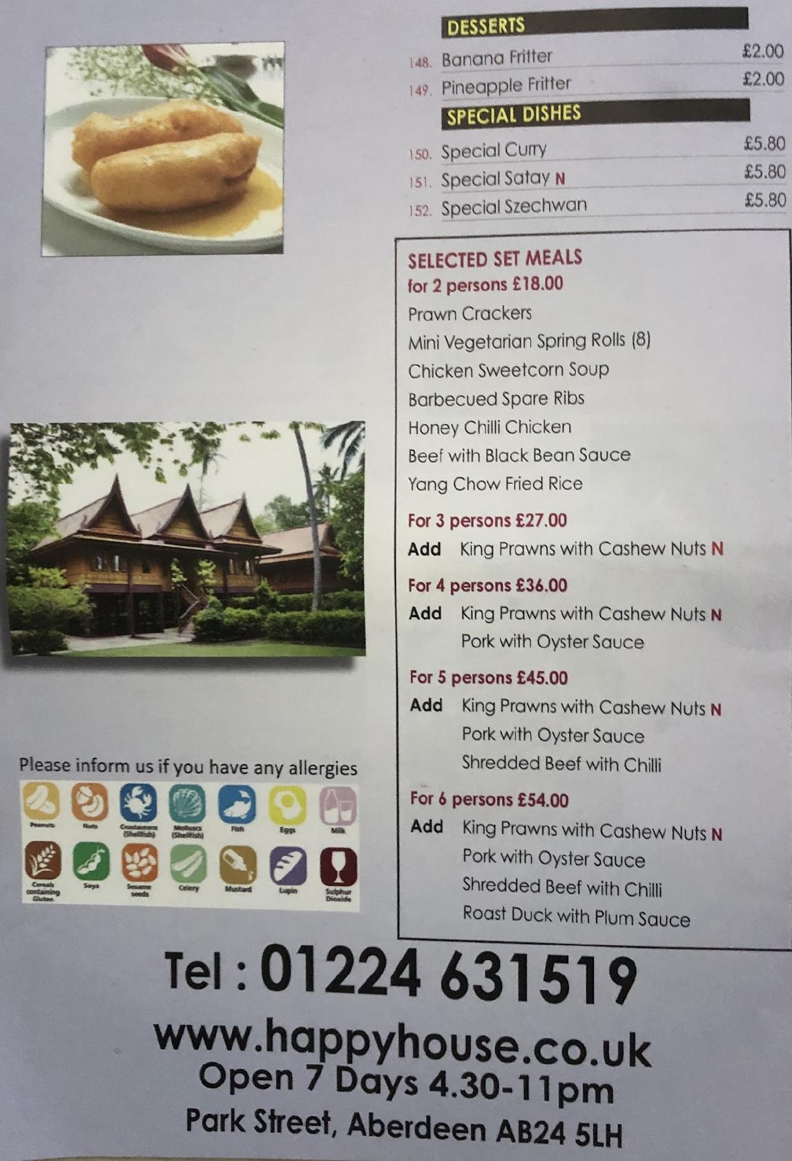 Menu at Happy House Chinese Munchy Box restaurant, Aberdeen