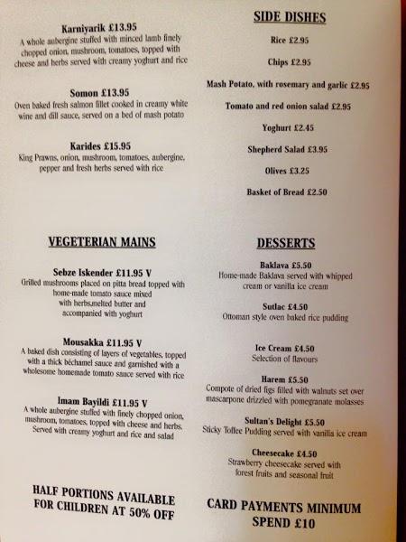 Menu at Ottoman Restaurant, Ipswich