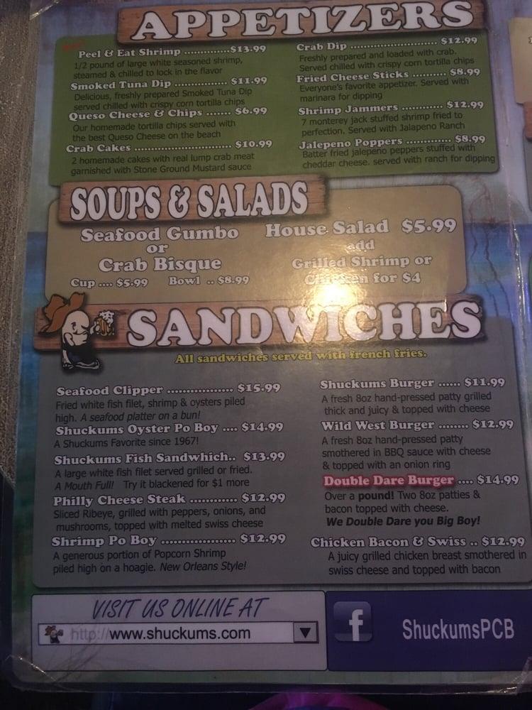 Menu at Shuckums Oyster Pub & Seafood Grill, Panama City Beach