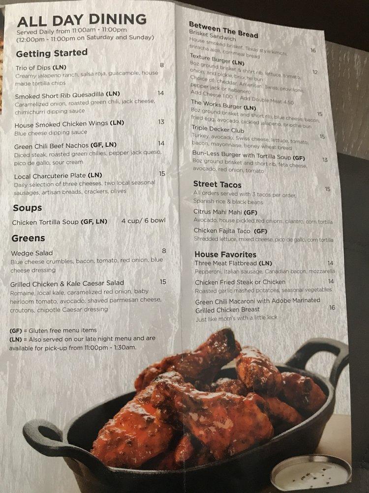 Menu at Texture pub & bar, Austin
