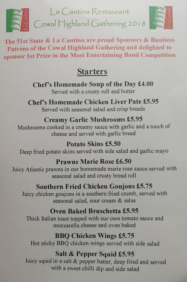 Menu at The 51st State and La Cantina Restaurant, Dunoon