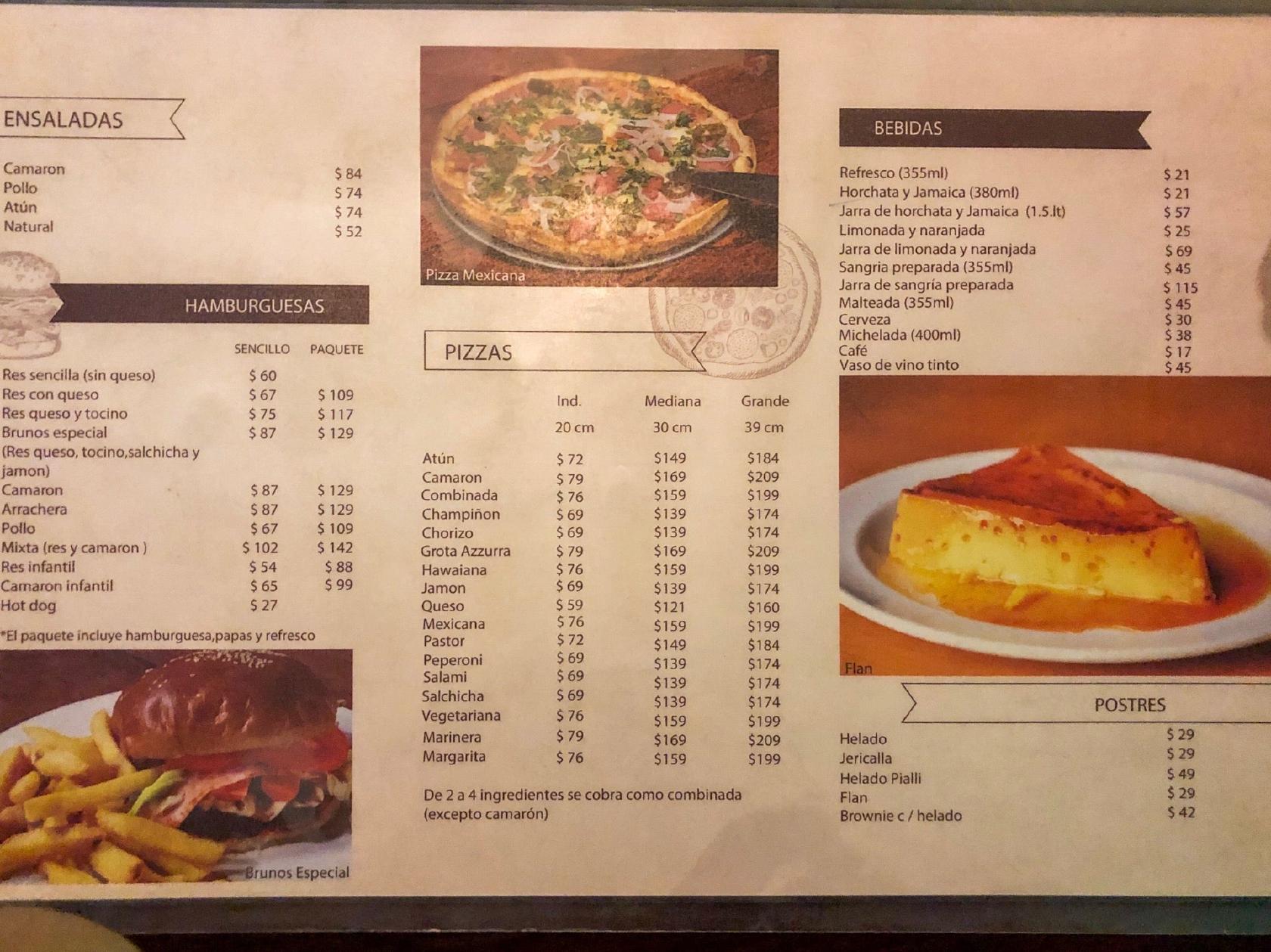 Carta del restaurante Bruno's, Zapopan, Av. Obsidiana 2760-A