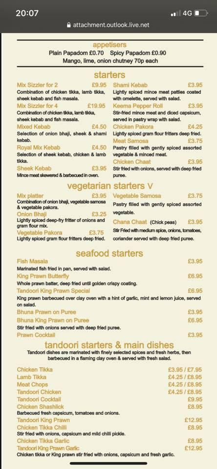 Menu at Haworth Tandoori restaurant, Haworth