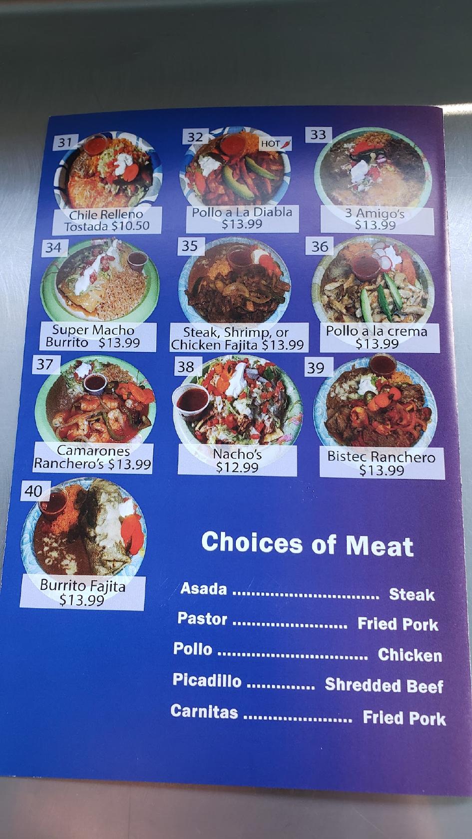 Menu at Las Palmitas restaurant, West Yellowstone, 21 N Canyon St