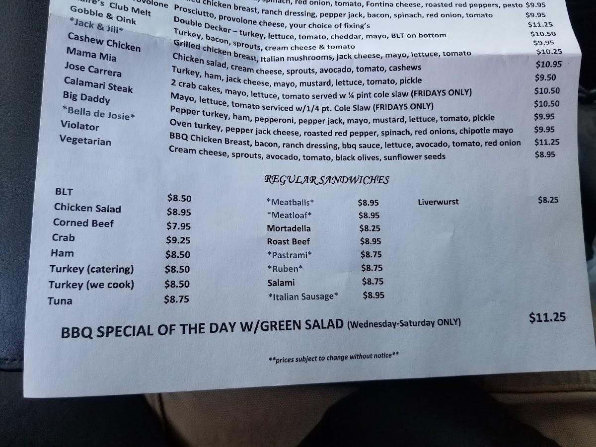 Menu at Luigi's Italian Delicatessen restaurant, Concord