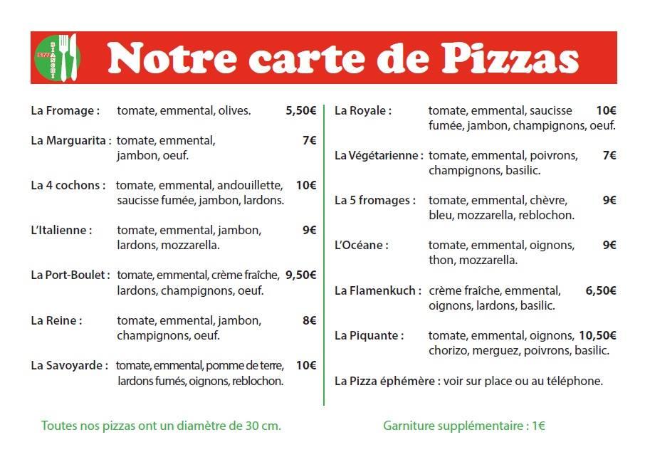 Menu at Pizza Bianchi restaurant, Chouzé-sur-Loire
