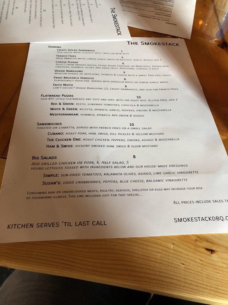 Menu at Smokestack pub & bar, Dubuque