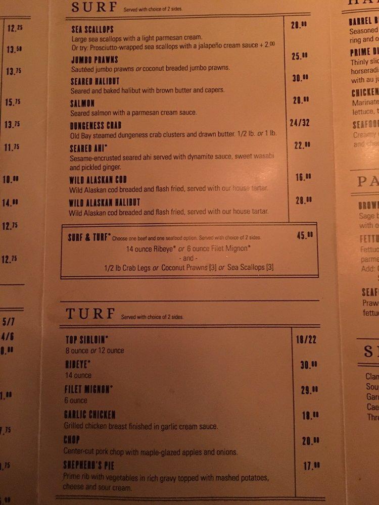 Menu at The Barrel Steak & Seafood House, Spokane
