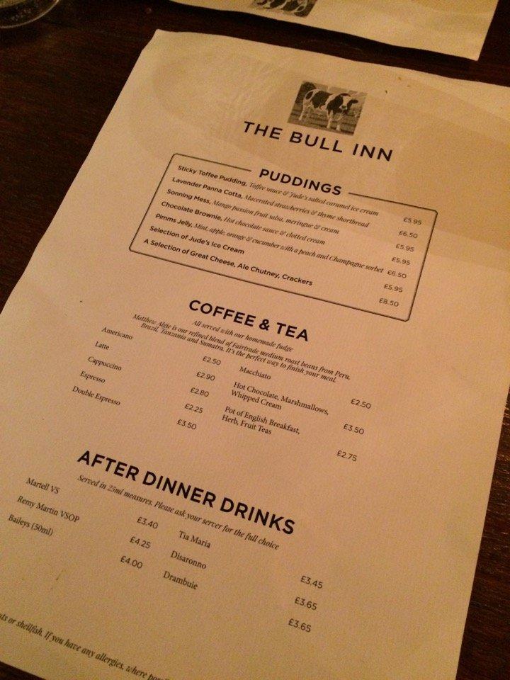 Menu at The Bull Inn, Sonning-on-Thames pub & bar, Sonning, High St
